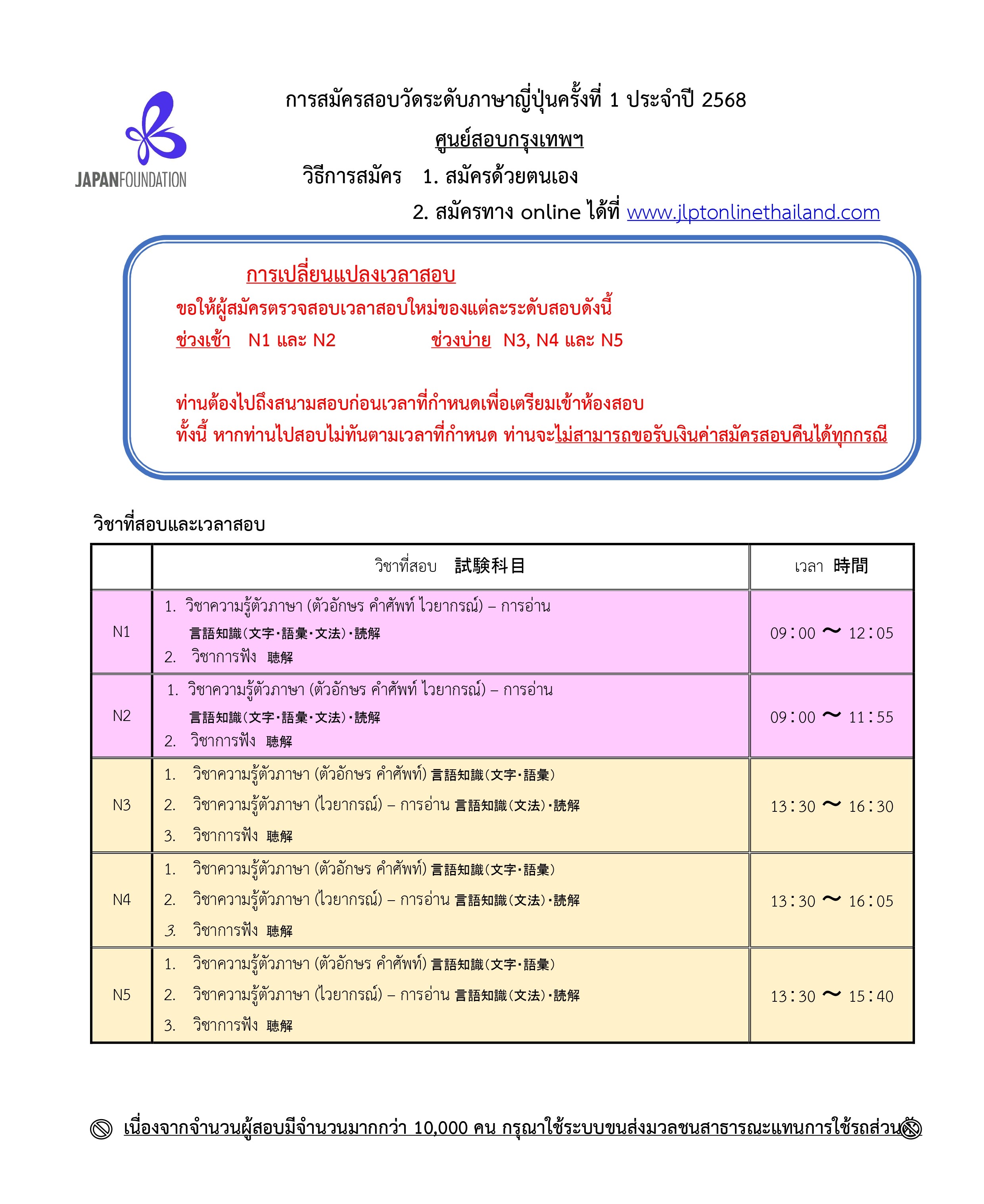 กำหนดการรับสมัครสอบวัดระดับภาษาญี่ปุ่น (JLPT) ครั้งที่ 1 ประจำปี 2568 | สมาคมนักเรียนเก่าญี่ปุ่น ...